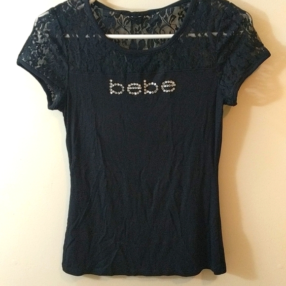 bebe | Tops | Bebe Rhinestone Black Lace Shirt New With Tags | Poshmark